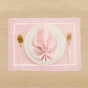 Solino Home Linen Placemats Set Of 4, 14 X 19 Inch For Dining Table - Pink