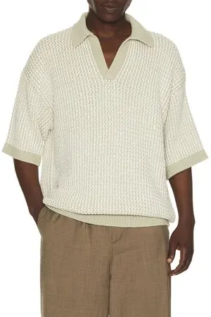 Helmut Lang Bicolor Polo In Olive - Putty Multi