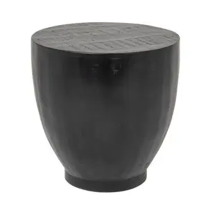 OLIVE GROVE Round Drum End Table With Combed Finish - Black