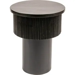 OLIVE GROVE Round Tiered Pedestal Side Table With Ribbed Details - Black