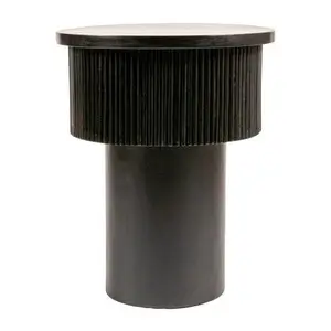 OLIVE GROVE Round Tiered Pedestal Side Table With Ribbed Details