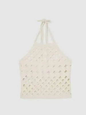 REISS Cotton Cut-out Knitted Halterneck Top