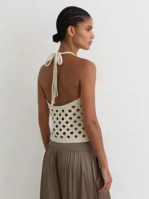 REISS Cotton Cut-out Knitted Halterneck Top