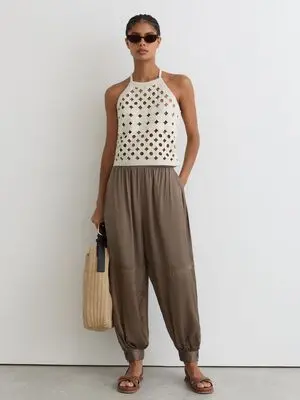 REISS Cotton Cut-out Knitted Halterneck Top