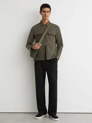 REISS Ascend Technical Zip-through Overshirt - Green