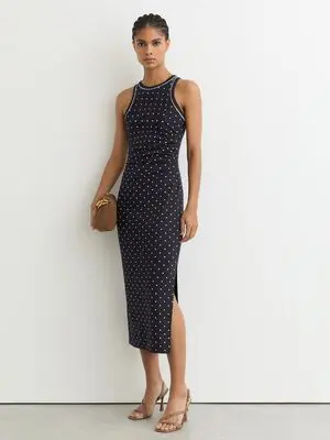 REISS Lola Snake-print Racer Midi Dress - Navy/ivory