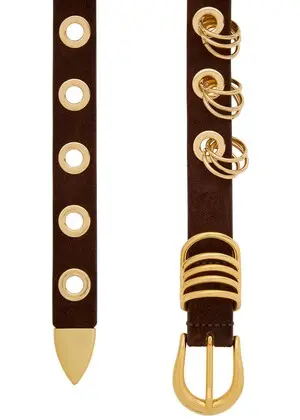DEHANCHE Ring-embellished Suede Belt - Chocolate