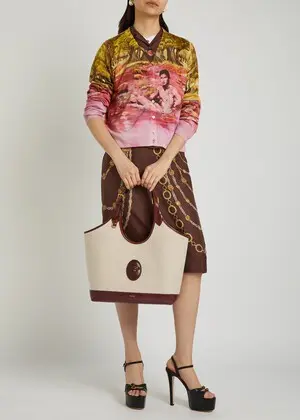 Versace Large Leather And Canvas Tote Bag - Beige