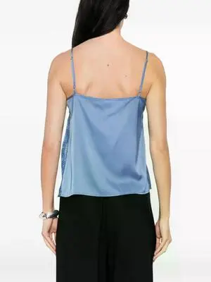 Imperial Lace-detail V-neck Top - Blue