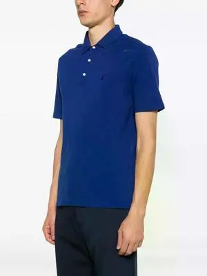 Isaia Embroidered Button Polo Shirt - Blue