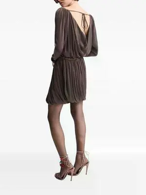 Saint Laurent Elasticated Long-sleeve Midi Dress - Brown