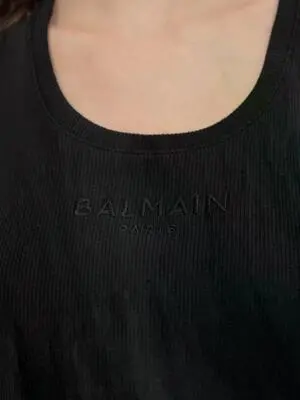 Balmain Logo-embroidered Ribbed Tank Top - Black