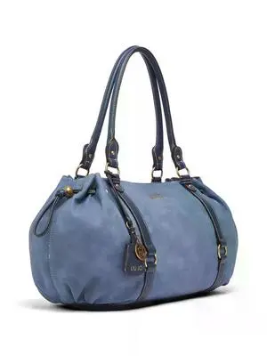 Liu Jo Large Shoulder Bag With Logo Charm And Drawstring Sides - Blue