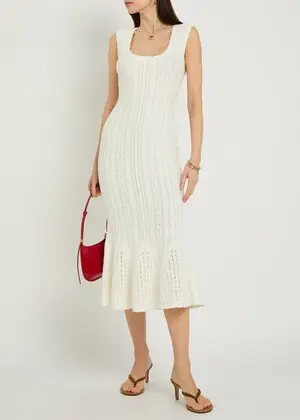 LoveShackFancy Tayleen Pointelle-knit Midi Dress - White