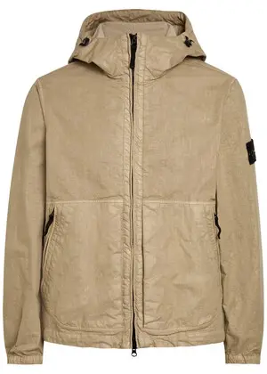 Stone Island Logo Hooded Nylon Jacket - Sand