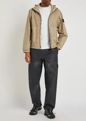 Stone Island Logo Hooded Nylon Jacket - Sand
