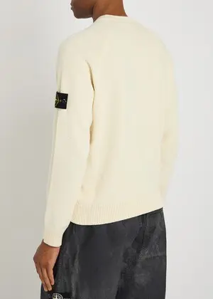 Stone Island Logo Cotton-knit Jumper - Ivory