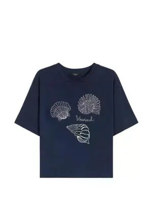 Max Mara Shell-print Cotton T-shirt - Blue