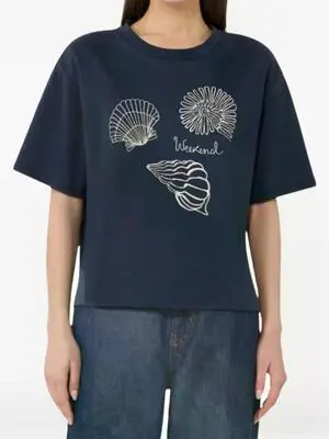 Max Mara Shell-print Cotton T-shirt - Blue
