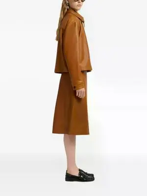 Marni Floral Intarsia Leather Skirt - Brown