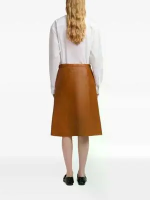 Marni Floral Intarsia Leather Skirt - Brown