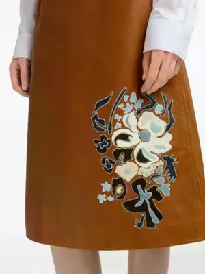 Marni Floral Intarsia Leather Skirt - Brown