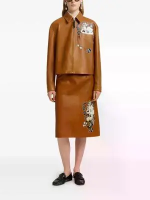 Marni Leather Overshirt With Floral Intarsia
