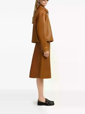 Marni Leather Overshirt With Floral Intarsia