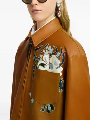Marni Leather Overshirt With Floral Intarsia