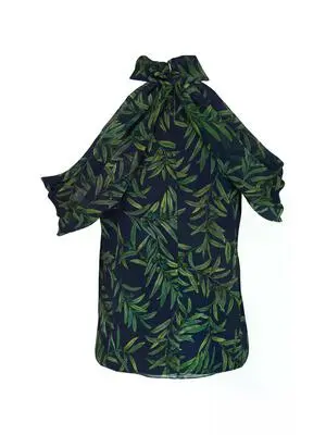 Carolina Herrera Leaf-print Tie-neck Blouse