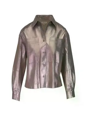 Lafayette 148 New York Metallic Suede Shirt - Gold