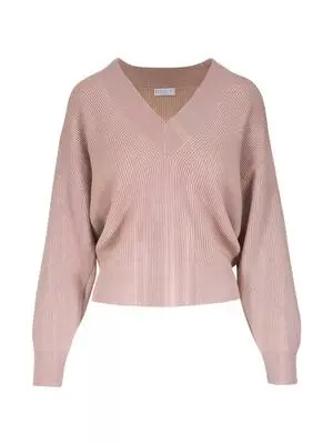 Brunello Cucinelli V-neck Ribbed Sweater - Pink
