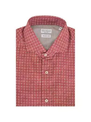Brunello Cucinelli Geometric-patternbutton-down Cotton Shirt - Red