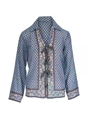 Veronica Beard Eva Printed Tie-neck Blouse