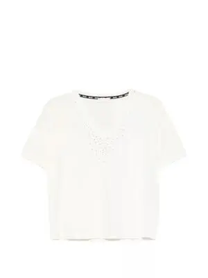 Liu Jo Embellished V-neck Cotton T-shirt - Neutrals