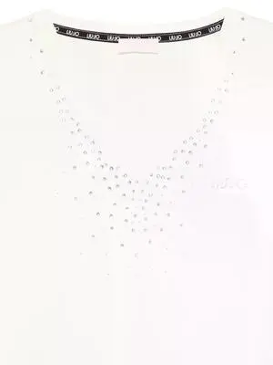 Liu Jo Embellished V-neck Cotton T-shirt - Neutrals