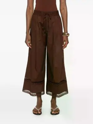 TWINSET Wide Leg Poplin Trousers With Embroidered Trim - Brown