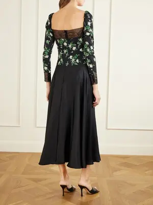 Dolce & Gabbana Floral-print Lace-trimmed Silk-blend Top