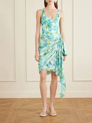 Chloé Floral-print Silk-jacquard Draped Midi Skirt - Blue