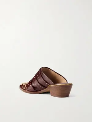 Chloé Susanna Studded Leather Mules - Brown