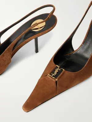 Saint Laurent Babylone Suede Slingback Pumps - Brown