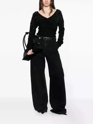 Max Mara Beaded V-neck Sweater - Black
