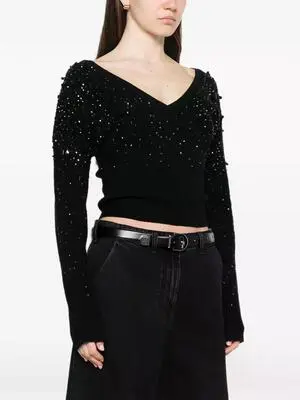 Max Mara Beaded V-neck Sweater - Black