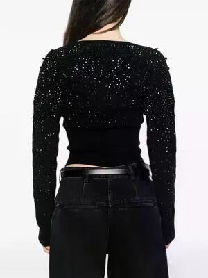 Max Mara Beaded V-neck Sweater - Black