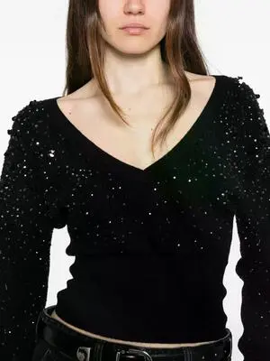Max Mara Beaded V-neck Sweater - Black