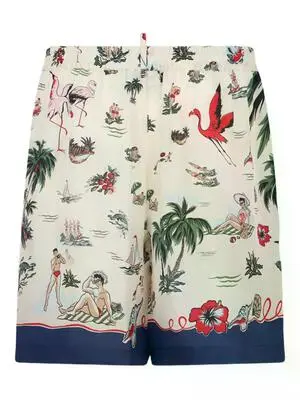 Dsquared2 Aloha Souvenir Silk Shorts - Neutrals