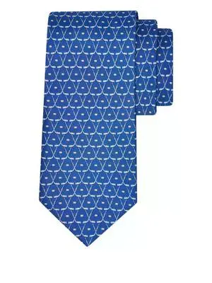 FERRAGAMO Hockey Print Silk Necktie - Blue