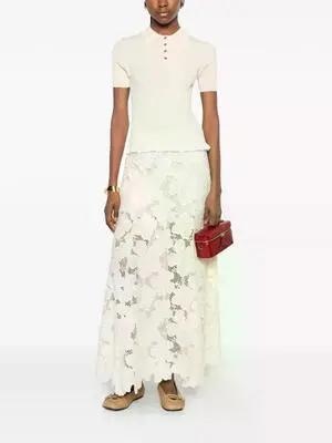 Sandro A-line Floral Embroidered Midi Skirt - Neutrals