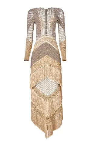 ANDREA ALMEIDA Clara Fringe Tiered Crocheted Maxi Dress - Multi