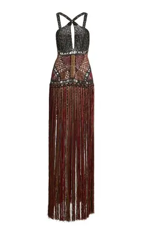 ANDREA ALMEIDA Savannah Crocheted Fringe Maxi Dress - Multi